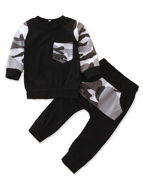 Buy KidPika Toddler Kids Baby Boys Winter Clothes Camo Tops T-Shirt Pants Outfits 2Pcs Set ...