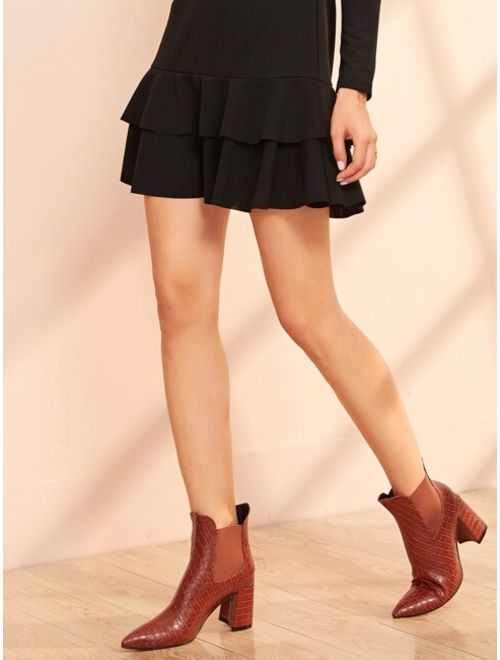 Buy Shein Point Toe Croc Embossed Chunky Boots online | Topofstyle