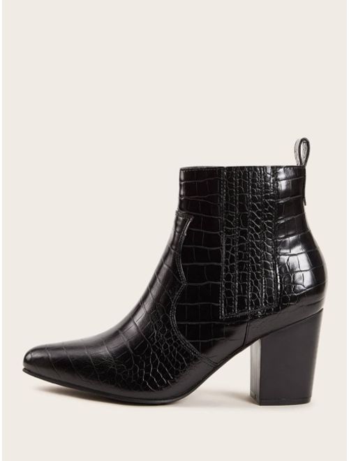 Buy Shein Point Toe Croc Embossed Western Boots online | Topofstyle