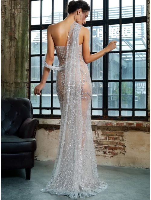 Buy LOVE&LEMONADE Split Thigh Sheer Maxi Sequin Mesh Dress online ...