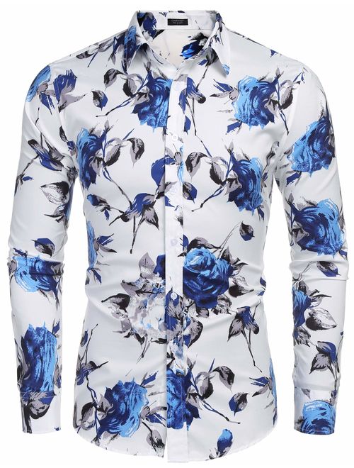 Buy COOFANDY Men's Slim Fit Floral Dress Shirt Long Sleeve Casual Button Down Shirts online ...