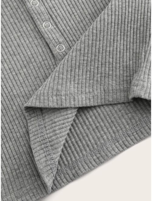 Buy Shein Ribbed Cropped Henley Top online | Topofstyle