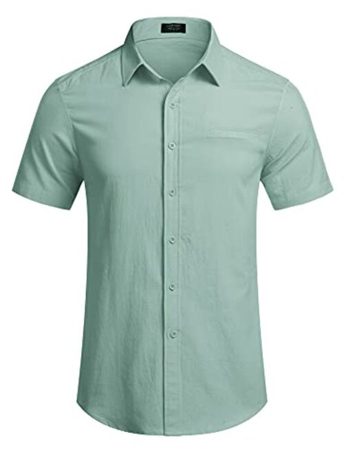 Buy COOFANDY Men's Regular Fit Short Sleeve Cotton Linen Shirt Casual Button Down Beach Shirt ...