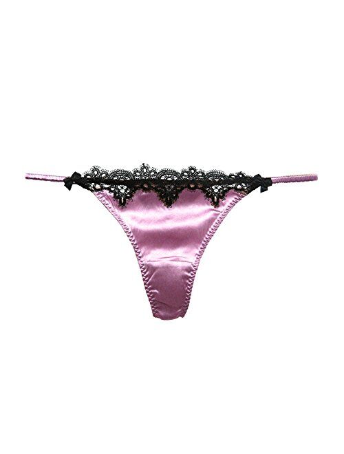 Buy SilRiver Womens Silk Satin Thong Panties Lace G String Thong T Back Shiny Satin Underwear ...