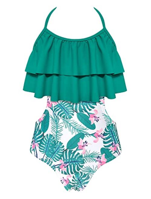 Buy SHEKINI Girl's Halter Swimsuits Hawaiian Flounce Cutout One Piece ...