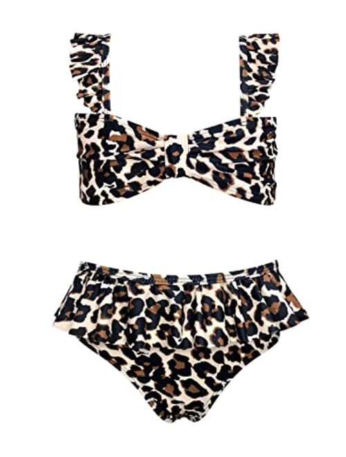 Buy SHEKINI Girl Bathing Suit Flora Ruffle Bikini Cute Beach Sport Kid ...