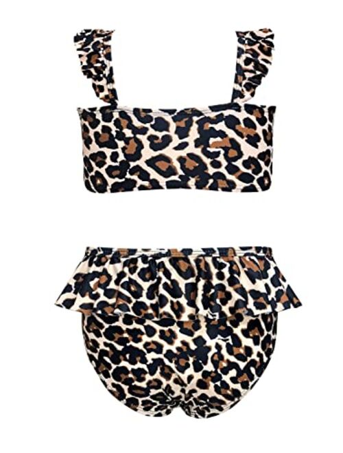 Buy SHEKINI Girl Bathing Suit Flora Ruffle Bikini Cute Beach Sport Kid ...