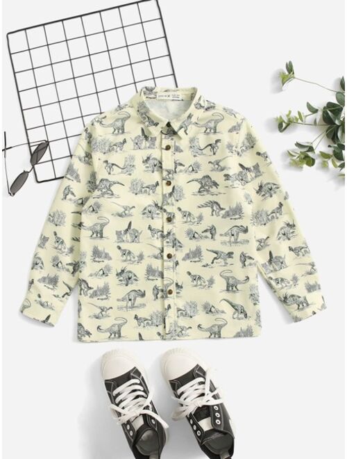 Buy SHEIN X BRANDENSTEIN Boys Dinosaur Print Button Front Shirt online ...