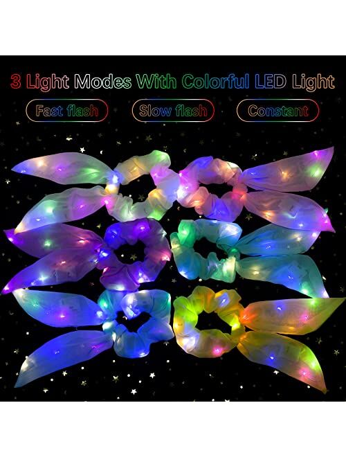 Buy Pozilan Neon Light Up Bow Scrunchies for Girls, Cute Led Hair ...