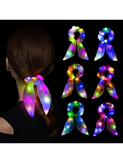 Buy Pozilan Neon Light Up Bow Scrunchies for Girls, Cute Led Hair ...