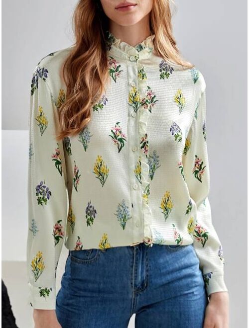 Buy MOTF Premium Silk Ruffle Neck Blouse online | Topofstyle