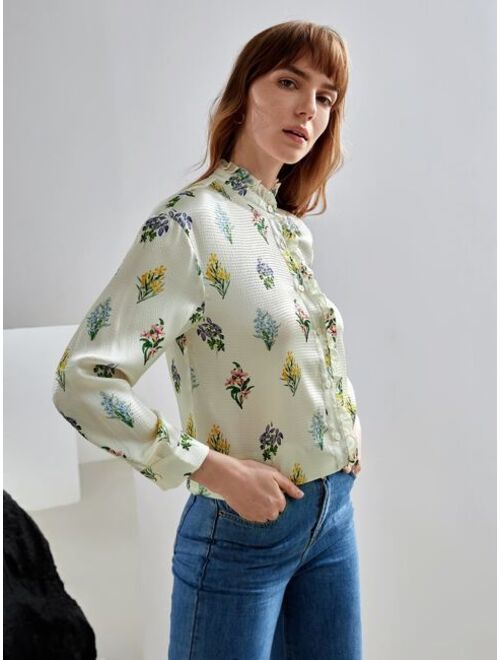 Buy MOTF Premium Silk Ruffle Neck Blouse online | Topofstyle