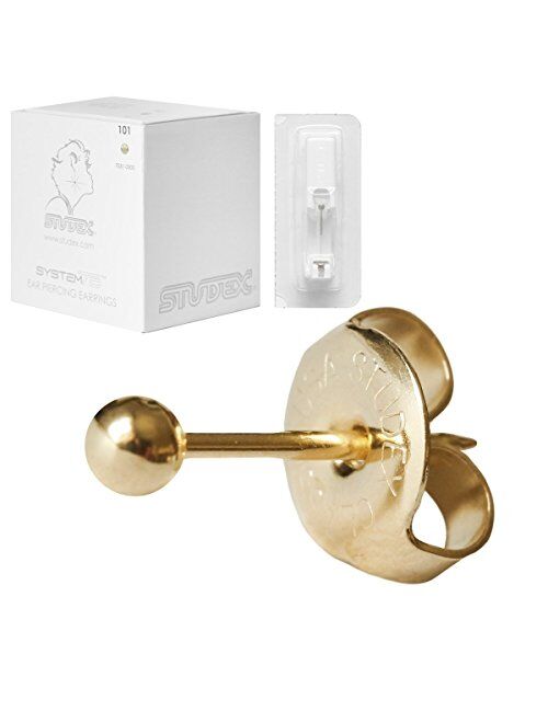 Buy Ear Piercing Earrings Gold Mini 3mm Round Ball Studs "Studex System 75" Hypoallergenic by ...