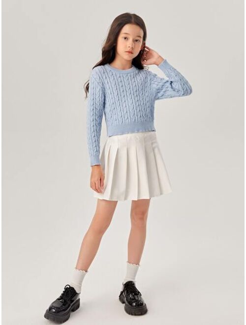 Buy Shein Girls Cable Knit Crop Sweater online | Topofstyle