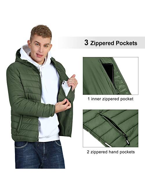 Buy Outdoor Ventures Men's Lightweight Packable Hooded Puffer Jacket Insulated Winter Coat for ...