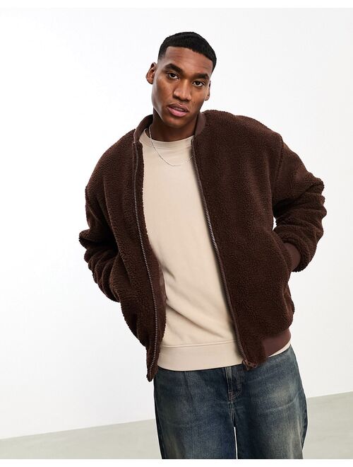 Buy ASOS DESIGN borg bomber jacket in brown online | Topofstyle