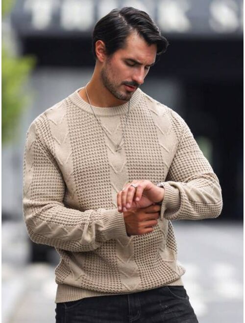 Buy Manfinity Homme Men Solid Cable Knit Sweater online | Topofstyle