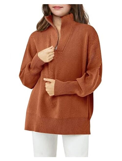Buy Flowyair Girls' Pullover Sweaters Oversized Long Sleeve 1/4 Zip Up ...