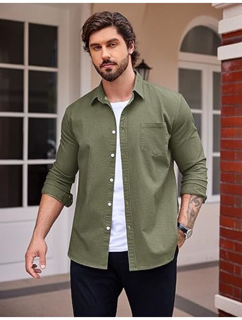 Buy COOFANDY Men's Denim Shirt Long Sleeve Casual Button Down Shirts Western Work Shirt online ...
