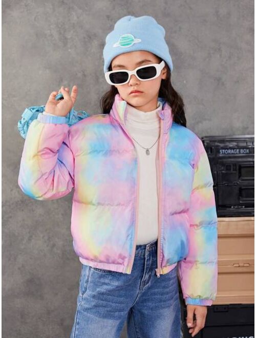 Buy SHEIN Tween Girl Tie Dye Puffer Winter Coat online | Topofstyle